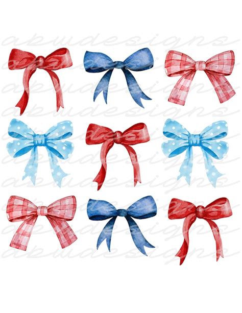 Red And Blue Bows Png Fourth Of July Png Red Bow Png Blue Bow Png Patriotic Png Watercolor
