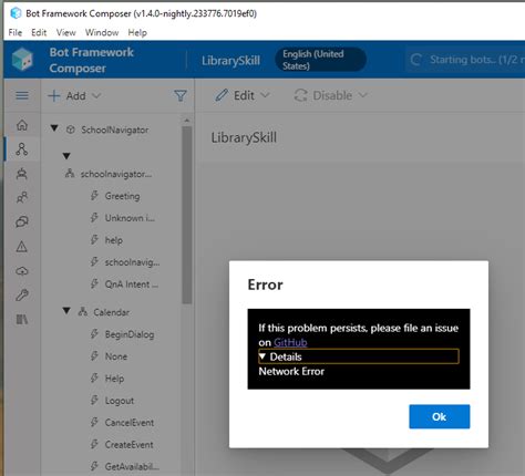Network Error When Starting A Bot With Luisqnaskills · Issue 6869