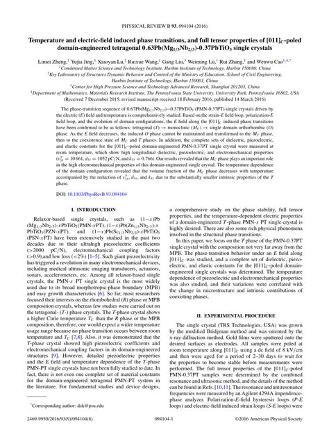 Pdf Temperature And Electric Field Induced Phase Transitions And Full Tensor Properties Of