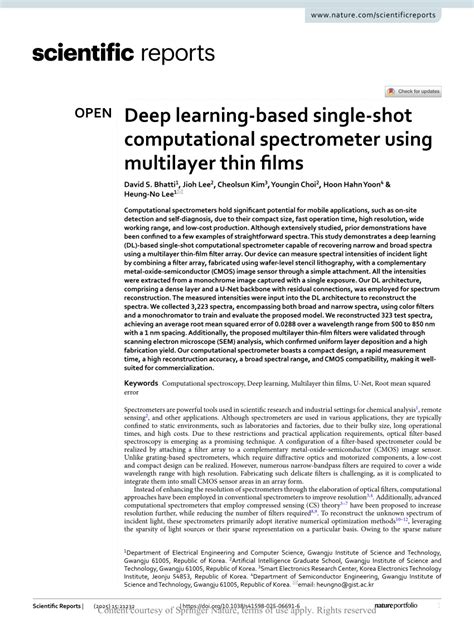 Pdf Deep Learning Based Single Shot Computational Spectrometer Using