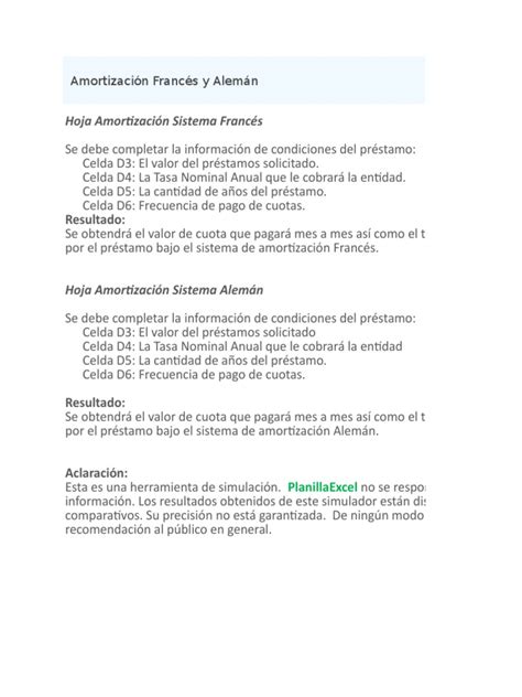 Simulador De Préstamos Francés Y Alemán Pdf Amortización Negocio