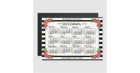 2023 Calendar Preppy Floral Stripes Custom Name Magnetic Invitation