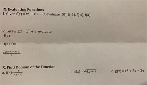 Solved Ix Evaluating Functions 1 Given F X X2 8x 9
