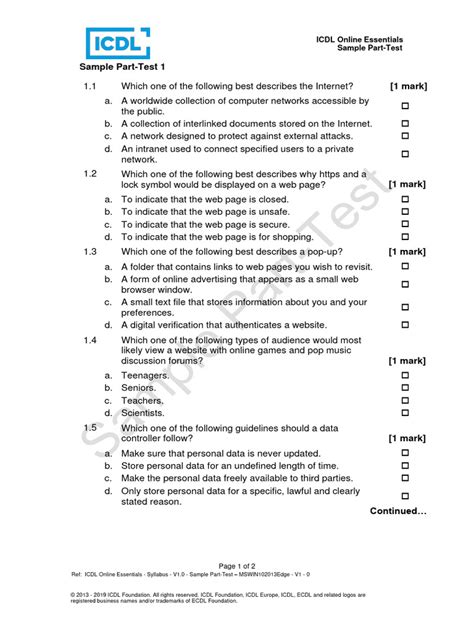 Icdl Online Essentials Sample Part Test Theory Questions Edge Pdf