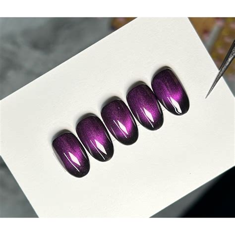 เล็บปลอมเจลแท้สีม่วงลูกแก้วพื้นดำ ️แถมฟรี ️กาวน้ำ ตะไบ แผ่นแอลกอฮอล์ Shopee Thailand