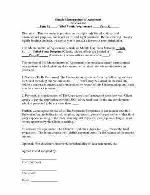 Understanding Agreement Sample Memorandum Of Understanding Example Template Fresh Memorandum