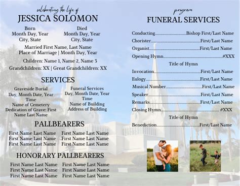Lds Funeral Program Editable Green Template Celebration Of Life