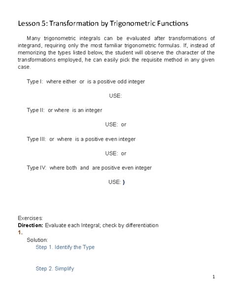 Lesson 5 Transformation By Trigonometric Functions Lesson 5