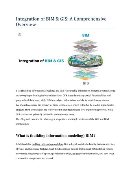 Integration Of Bim And Gis A Comprehensive Overview Pdf