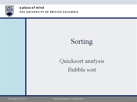 Sorting Quicksort Analysis Bubble Sort November 20 2017