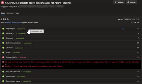 Setup Of Azure Pipelinesyml No Web Project Was Found In The Repository With Aspnet Core