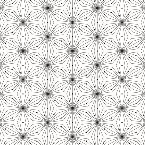 Vector Pattern Repeating Linear Hexagon On Abstract Linear Flower Triangles Star Shape