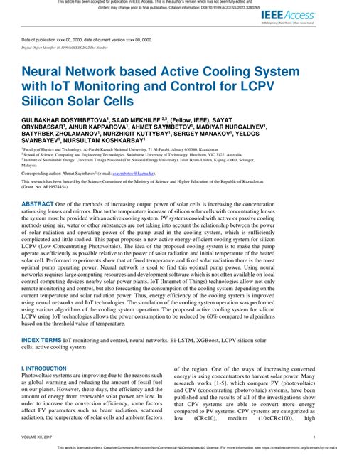 Pdf Neural Network Based Active Cooling System With Iot Monitoring And Control For Lcpv