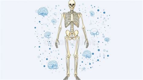 Illustration Of A Human Skeleton Surrounded By Brain Representations In A Scientific Context