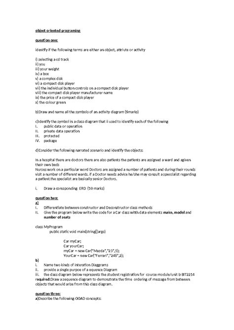 Object Oriented Programing Object Oriented Programing Question One