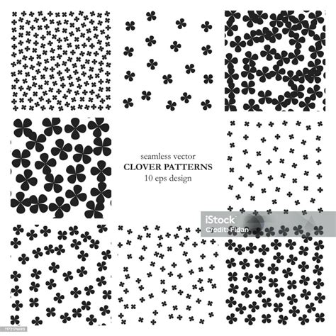 원활한 벡터 클로버 의 세트는 패턴을 떠난다 인쇄 직물 직물 커버 포장 등 10 Eps 간단한 흑백 배경을 위한 세련 된 디자인 클로버 온대 식물에 대한 스톡 벡터 아트 및
