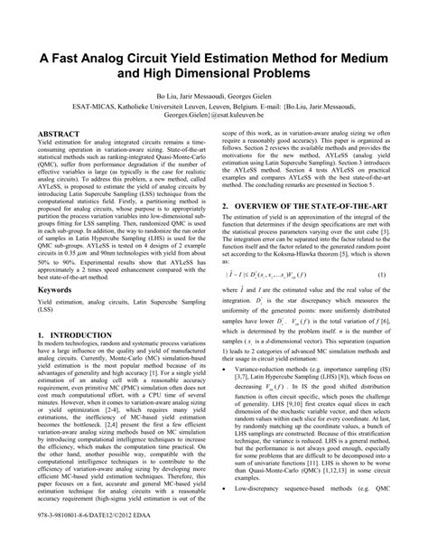 Pdf A Fast Analog Circuit Yield Estimation Method For Medium And High