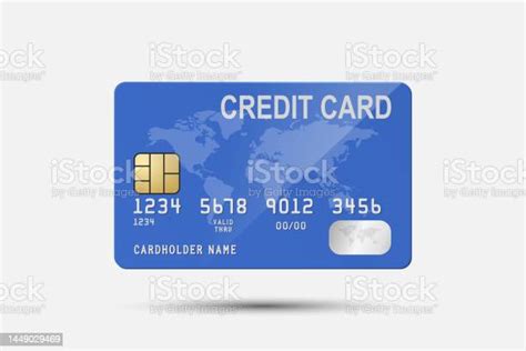 벡터 3d 현실적인 블루 신용 카드 격리 모형 브랜딩을 위한 플라스틱 신용 카드 또는 직불 카드의 디자인 템플릿입니다 신용 카드 지불 개념입니다 전면 모습 3차원 형태에