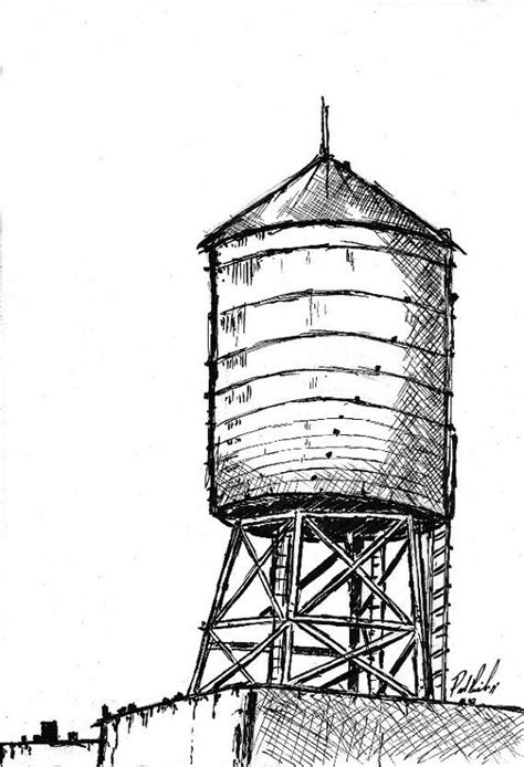 Pin By Emily Smith On Carve And Lino Nyc Water Tank Drawing Water Tower