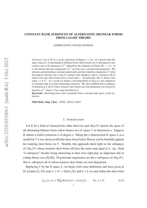 Pdf Constant Rank Subspaces Of Alternating Bilinear Forms From Galois