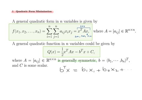 Bw24 F22 Annotated 2 5 1 Quadratic Form Minimization A General Quadratic Form In N Variables