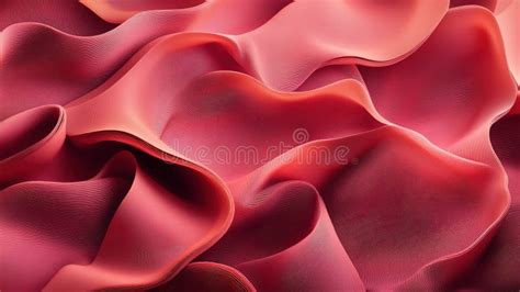 Textured Fabric In Shades Of Red Gently Draping And Undulating Creating A Wave Like Pattern In