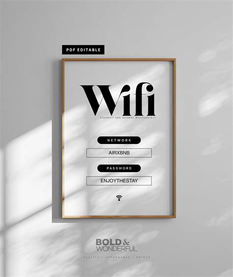 Wifi Details Editable PDF Wifi Sign Template Digital Print Passcode Wireless Network