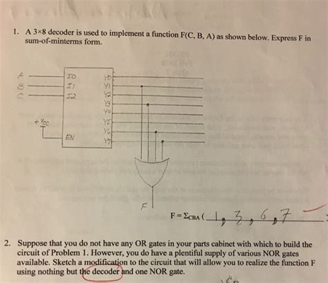 Solved A 3x8 Decoder Is Used To Implement A Function Fc B