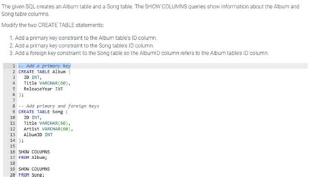 Solved The Given Sql Creates An Album Table And Solutioninn