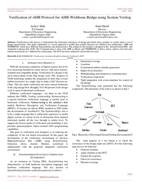 Verification Of Ahb Protocol For Ahb Wishbone Bridge Using