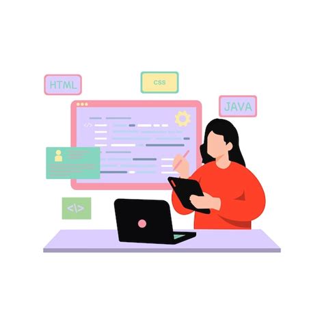Premium Vector The Girl Is Working On Codings