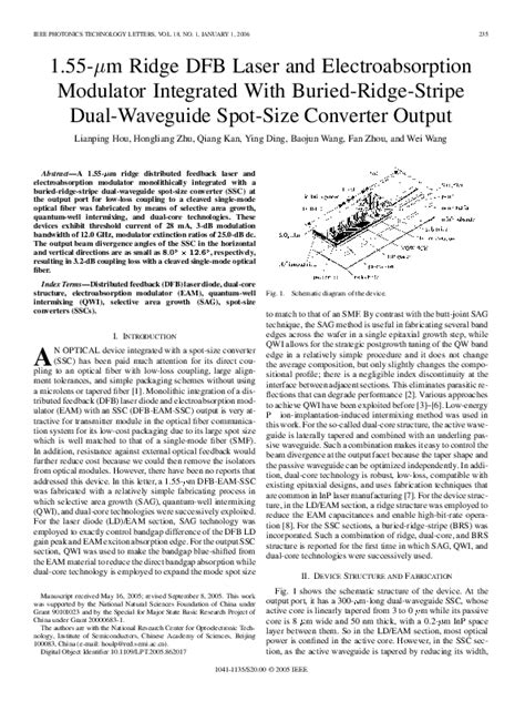 Pdf 155 Spl Mum Ridge Dfb Laser And Electroabsorption Modulator Integrated With Buried