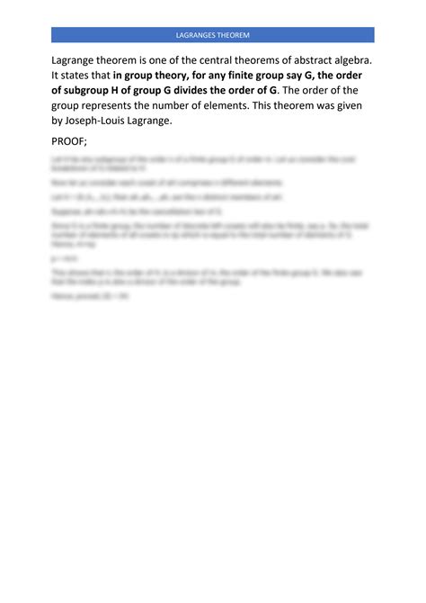 Solution Lagranges Theorem Studypool