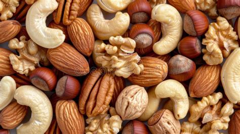 Assorted Nuts Creating A Natural Background Top View Composition With