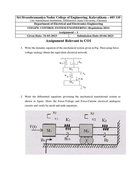 Assignment 1 Control System Engineering Co1 Pdf
