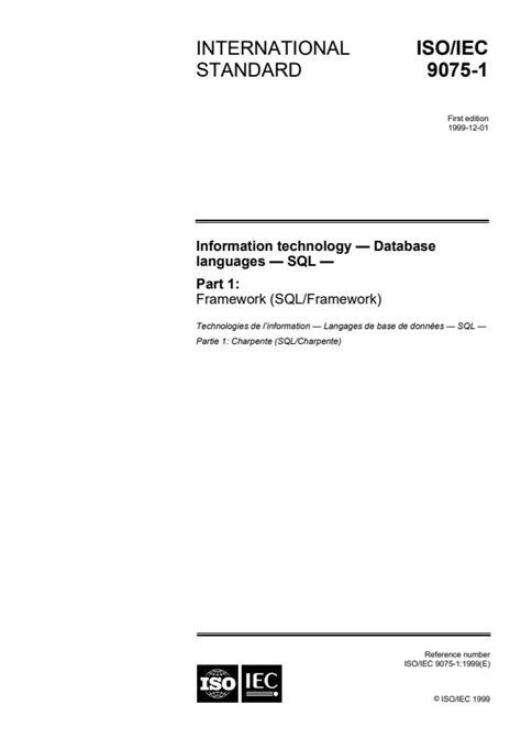 ISO IEC 9075 1 1999 Information Technology Database Languages SQL Part 1 Framework