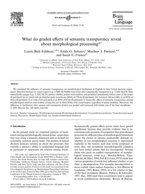 Pdf What Do Graded Effects Of Semantic Transparency Reveal About Morphological Processing