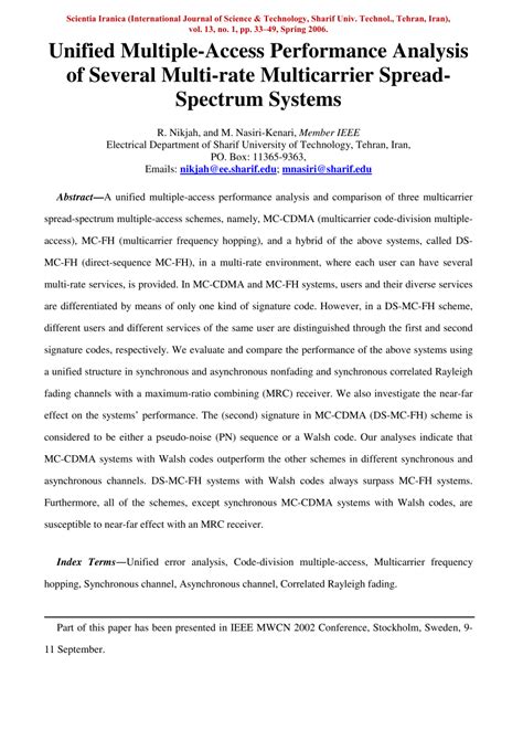 Pdf Unified Multiple Access Performance Analysis Of Several Multi Rate Multicarrier Spread
