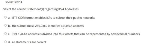 Solved Question 8 Given The Ipv4 Address In Cidr Notation
