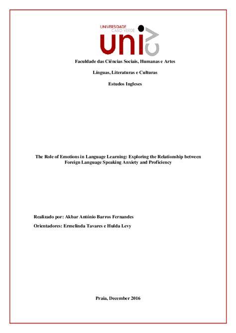 Pdf The Role Of Emotions In Language Learning Exploring The Relationship Between Foreign