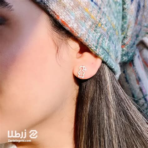 گوشواره میخی طرح دختر مو دم اسبی کد E14422 خرید گوشواره طلا بدون 9