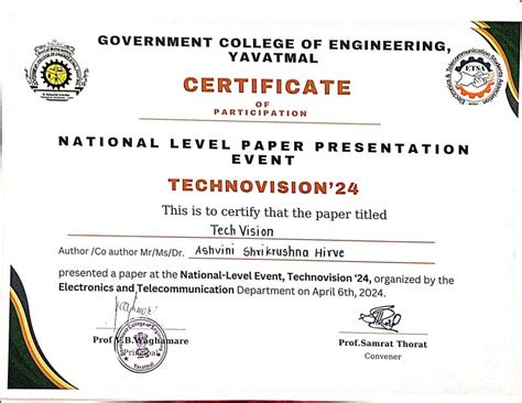 Ashvini Hirve On Linkedin Paperpresentation Technovision24 Research Innovation Gmcyavatmal