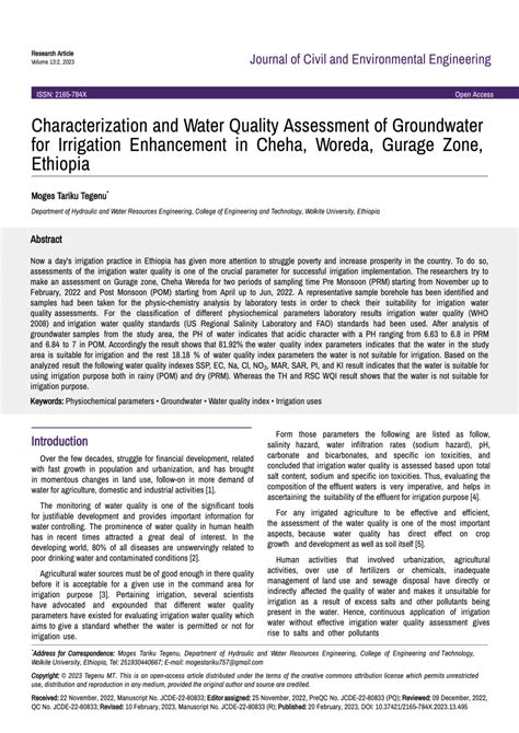 Pdf Characterization And Water Quality Assessment Of Groundwater For Irrigation Enhancement In