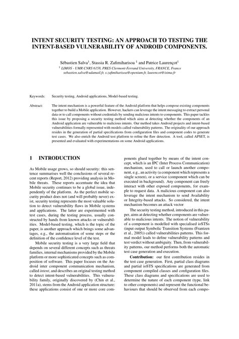 Pdf Intent Security Testing An Approach To Testing The Intent Based Vulnerability Of Android