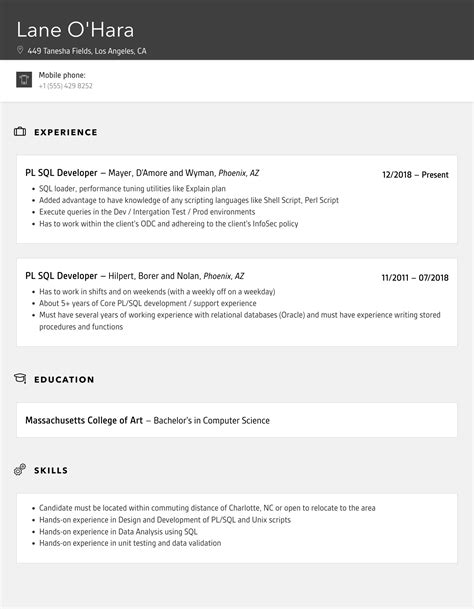Pl Sql Developer Resume Samples Velvet Jobs