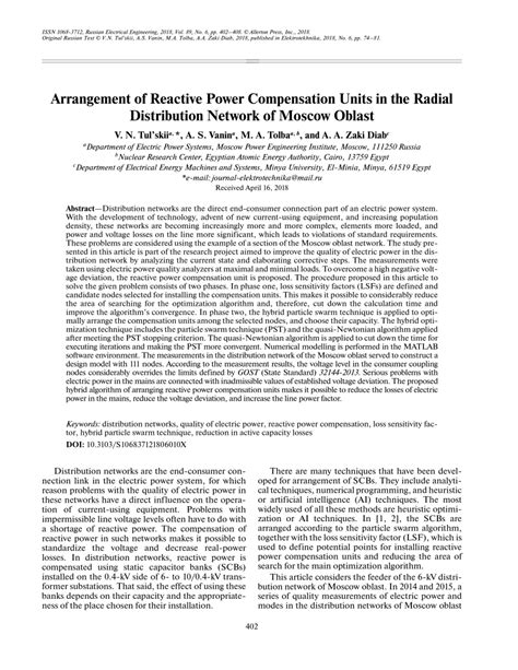 Pdf Arrangement Of Reactive Power Compensation Units In The Radial