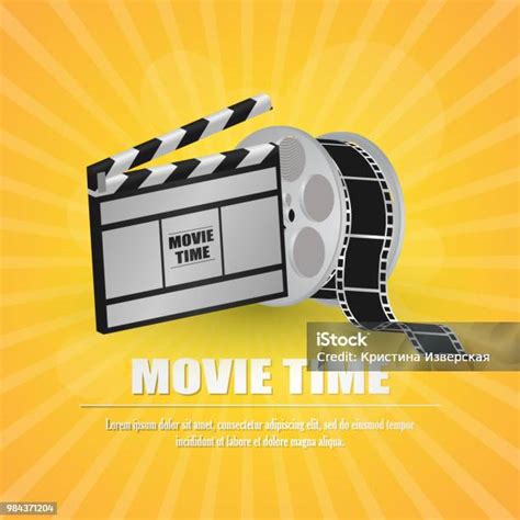노란색 배경 벡터 일러스트 레이 션에 영화 스트립 영화 판자 영화 산업에 대한 스톡 벡터 아트 및 기타 이미지 영화 산업 Premiere 개념 Istock