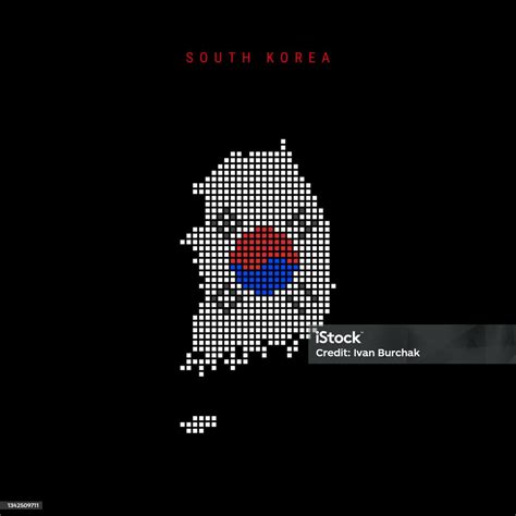 한국의 스퀘어 도트 패턴지도 깃발 색이 있는 점선 픽셀 맵입니다 벡터 일러스트레이션 모자이크 처리에 대한 스톡 벡터 아트 및 기타 이미지 모자이크 처리 0명 가벼운