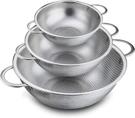 Pandp Chef Colander Set Of 3 Stainless Steel Micro Perforated Colanders