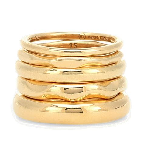 Bottega Veneta Essentials Set Of 5 Gold Plated Rings Bottega Veneta